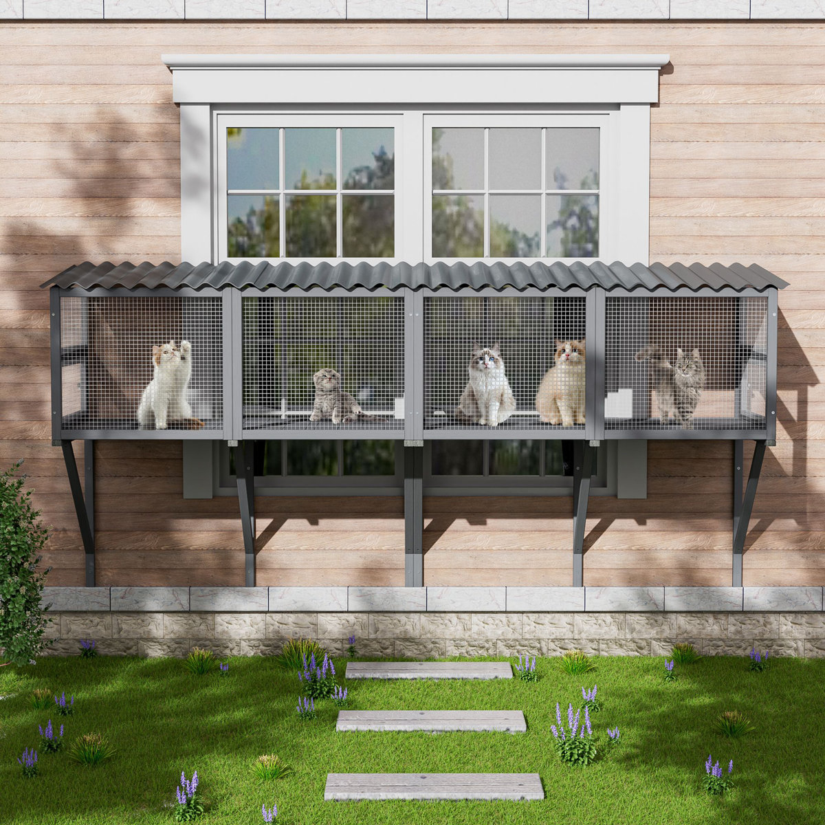 Archie & Oscar™ 2PCS Cat Catio,Cat Window Perch for Large Indoor Cats - Expandable Wooden Cat ...